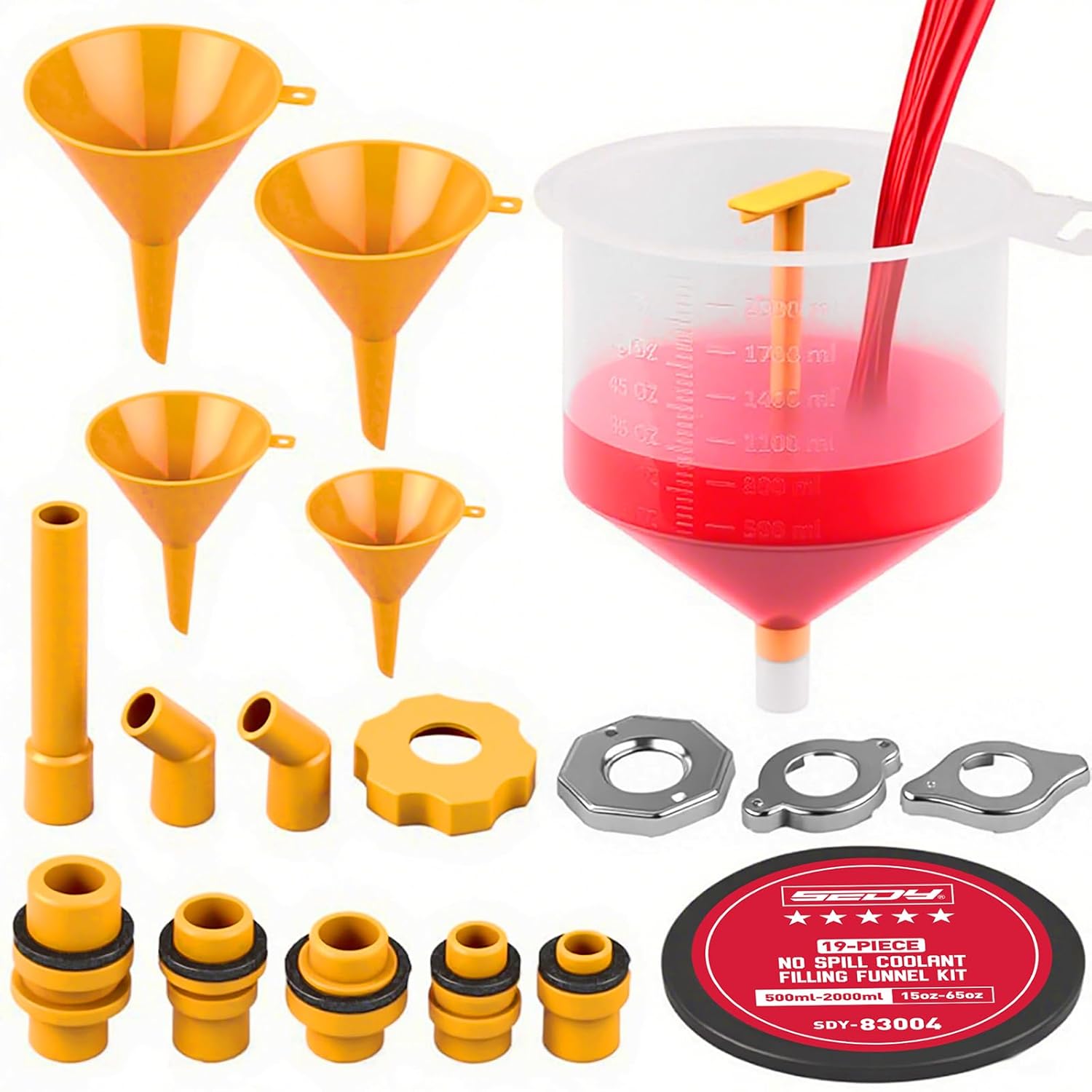 Ultimate No Spill Coolant Funnel Kit - 19-Piece Spill-Free Radiator Fu ...